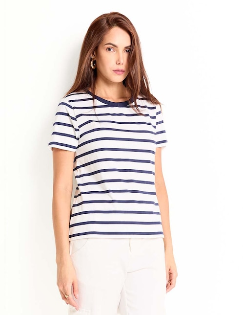 Playera manga corta Contempo cuello redondo para mujer 1