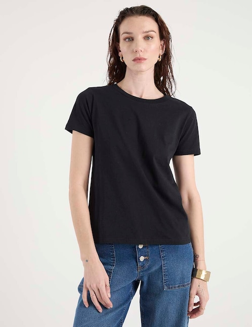 Playera manga corta Contempo cuello redondo para mujer 1